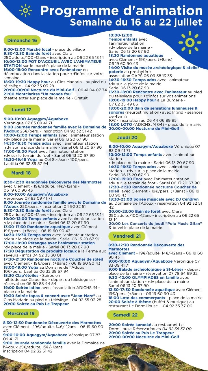 Programme d'animation - Station Montclar Les 2 Vallées